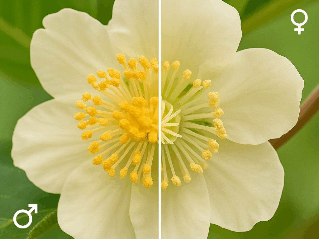 Reconnaître les fleurs mâles et femelles du kiwi - Alsagarden